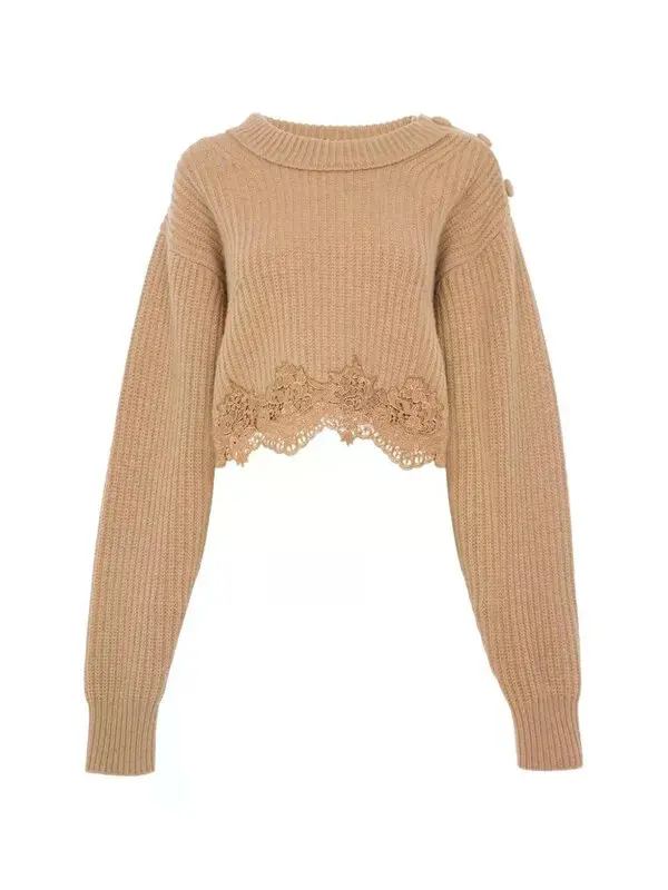 Chloé Lace-trimmed Ribbed Knit Sweater - Neutrals