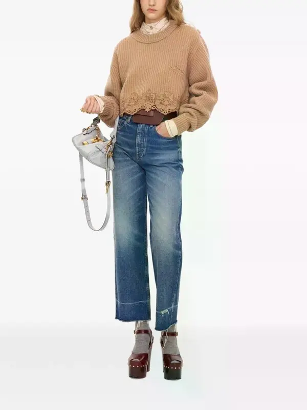 Chloé Lace-trimmed Ribbed Knit Sweater - Neutrals