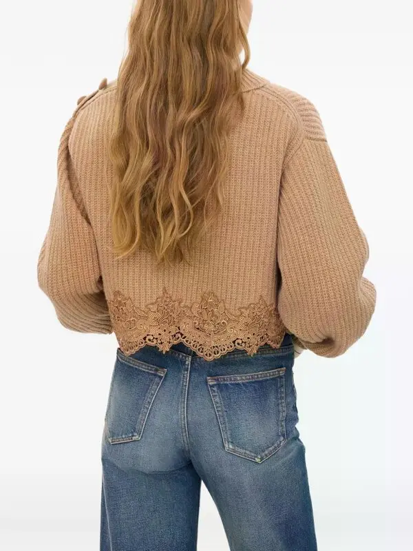 Chloé Lace-trimmed Ribbed Knit Sweater - Neutrals