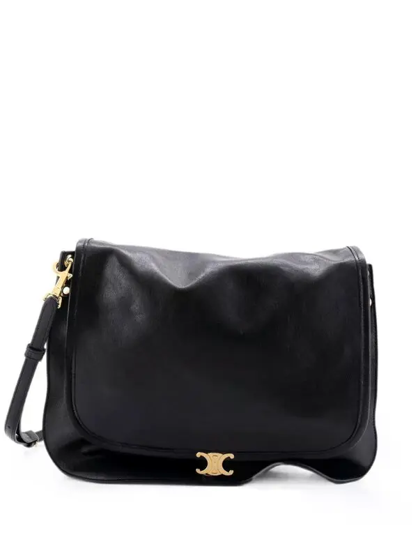 Celine Soft Triomphe Besace Bag Leather Large Crossbody Bag - Black