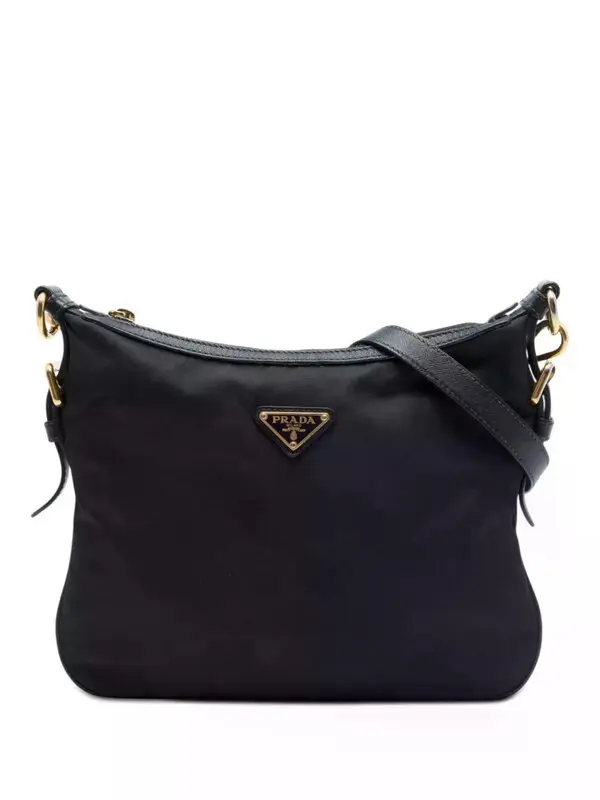 Prada 2013-2026 Saffiano Trimmed Tessuto Zip Top Crossbody Bag - Black