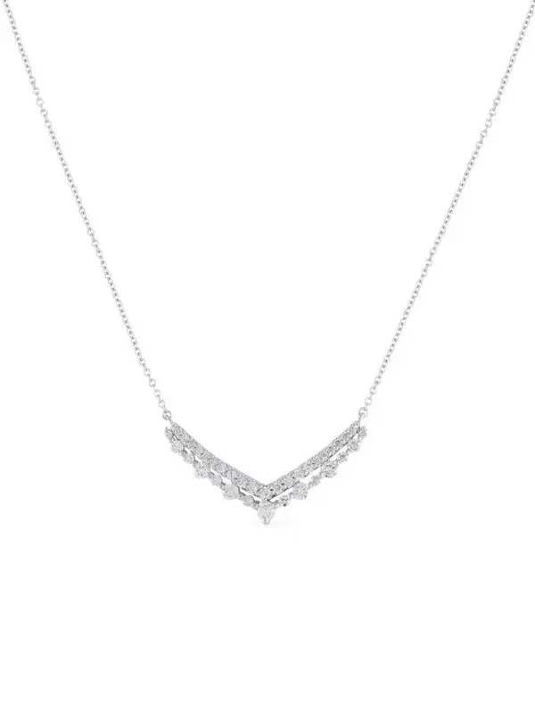 LB EXCLUSIVE 14k White Gold V-pendant Diamond Necklace - Silver