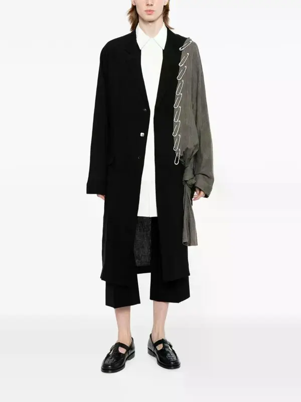 Yohji Yamamoto Switching Safety-pin Panelled Coat - Black