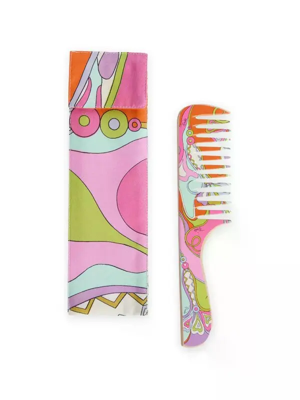 Emilio Pucci Orchidee Print Beech Wood Comb With Silk Twill Case - Pink