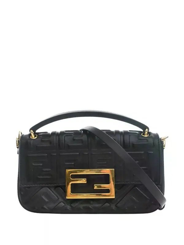 Fendi 2020-2024 Zucca Embossed Leather Baguette Phone Pouch Satchel