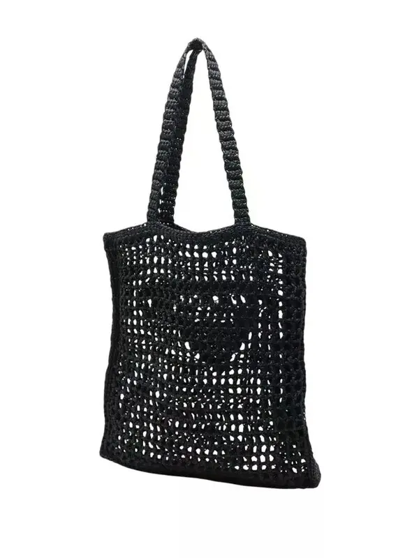 Prada 2010-2026 Raffia Effect Crochet Embroidered Logo Tote Bag
