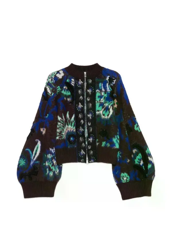Sacai Floral-print Embroidered Jacket - Brown