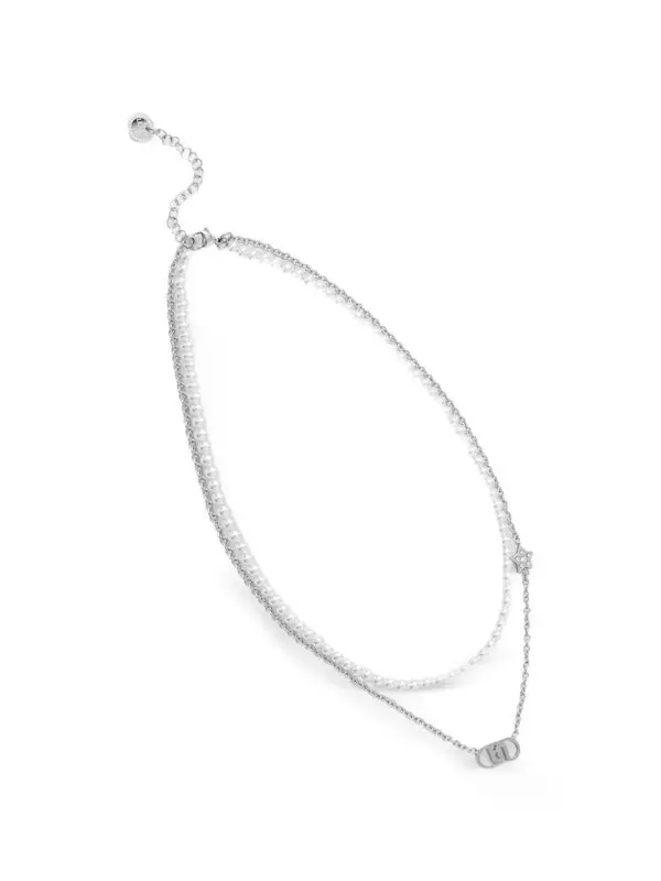 Liu Jo Layered Pearl And Crystal Star Motif Necklace In -tone - Silver