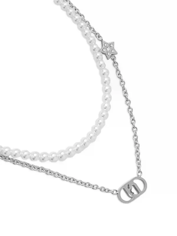 Liu Jo Layered Pearl And Crystal Star Motif Necklace In -tone