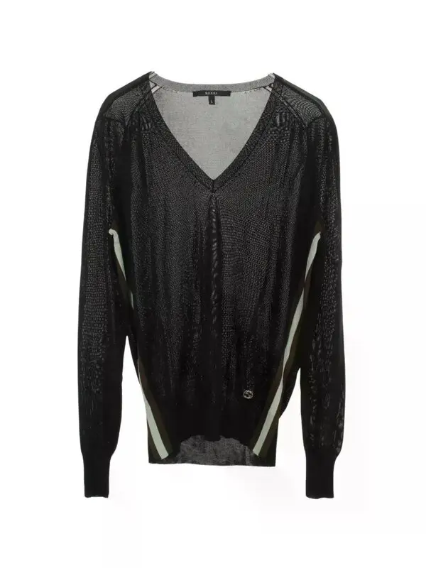 Gucci V-neck Long-sleeve Sweater With Interlocking G Detail - Black