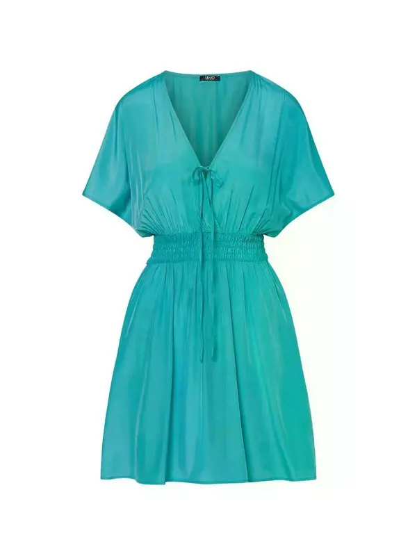 Liu Jo Smocked-waist Tie-fastening Midi Dress - Blue
