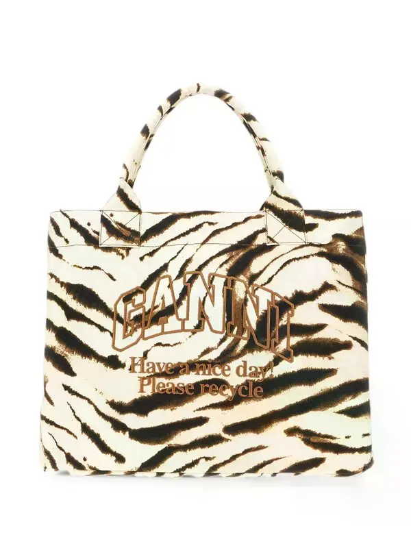 GANNI Xxl Tiger-print Logo-embroidered Tote Bag