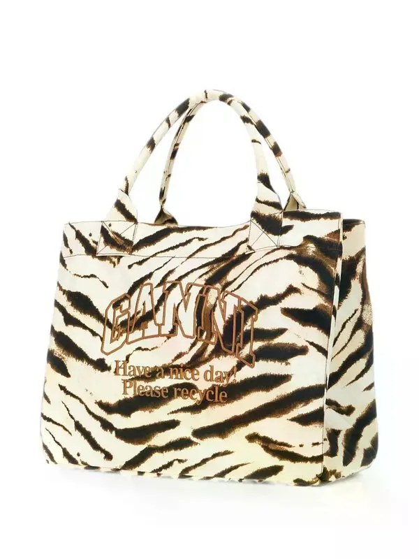 GANNI Xxl Tiger-print Logo-embroidered Tote Bag