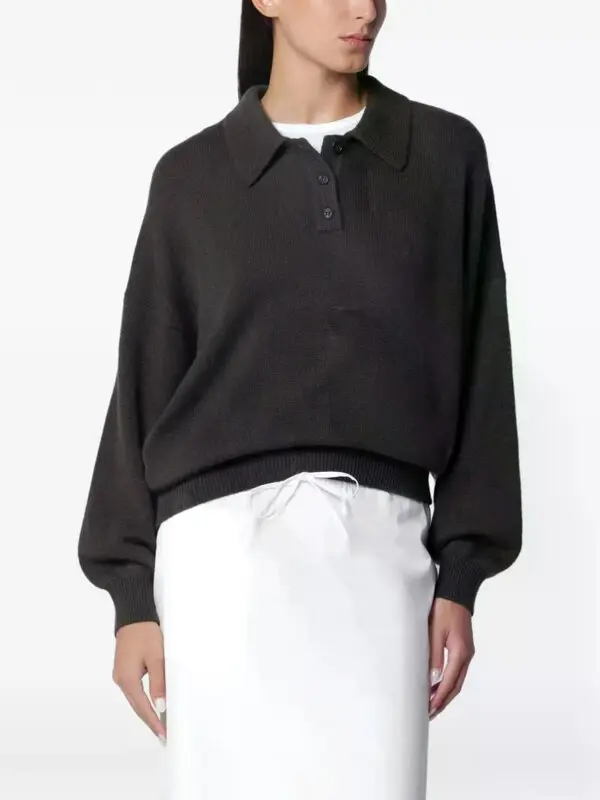 LISA YANG Etta Cashmere Long-sleeve Polo Shirt - Brown