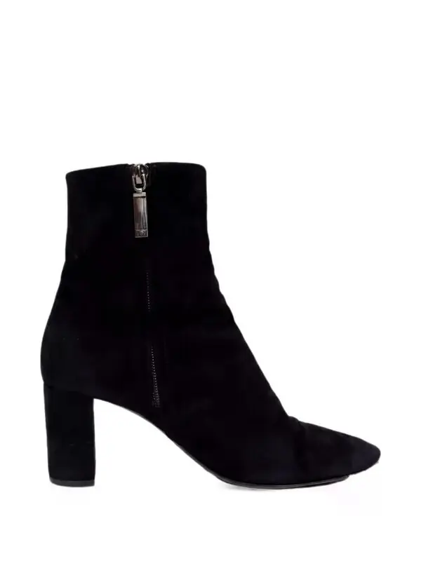 Saint Laurent Loulou Suede Zip Ankle Boots - Black