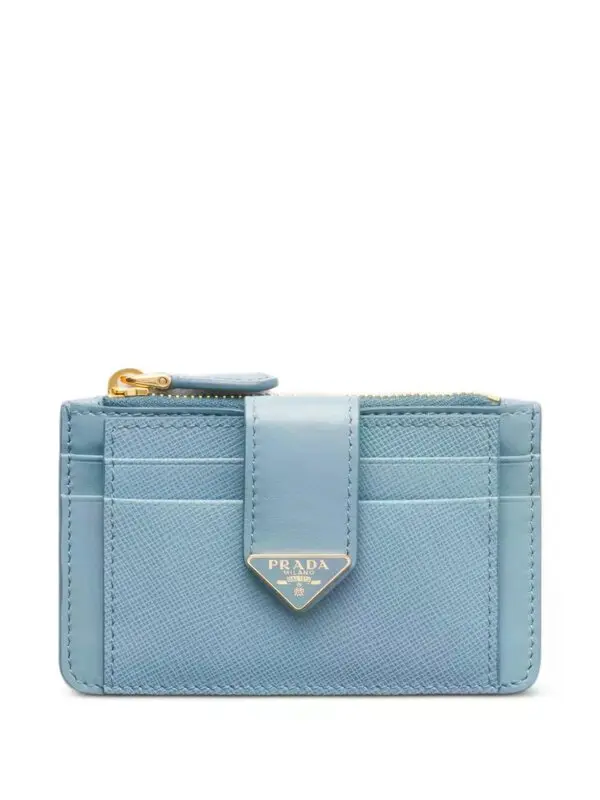 Prada Saffiano And Smooth Leather Card Holder - Blue