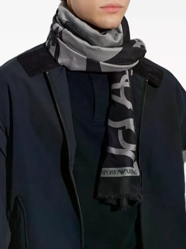 Emporio Armani Logo-print Frayed Scarf