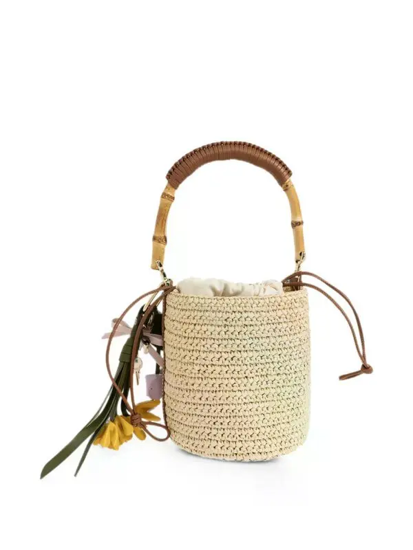SELF-PORTRAIT Bamboo-handle Raffia Bucket Bag
