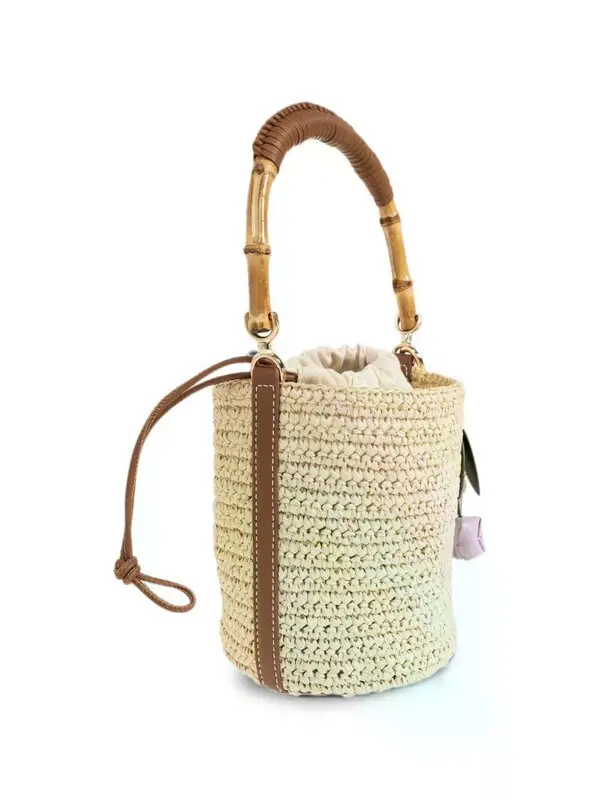 SELF-PORTRAIT Bamboo-handle Raffia Bucket Bag