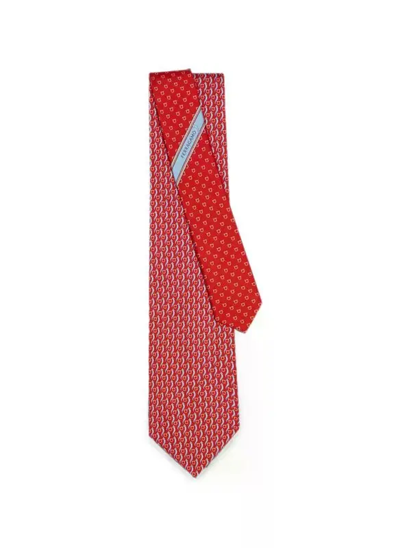 FERRAGAMO Good Luck Print Silk Tie - Red