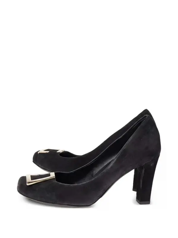 Gucci Suede Metal-trim Square-toe Block Heel Pumps - Black
