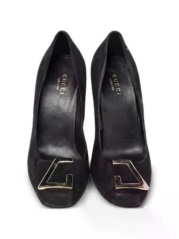 Gucci Suede Metal-trim Square-toe Block Heel Pumps