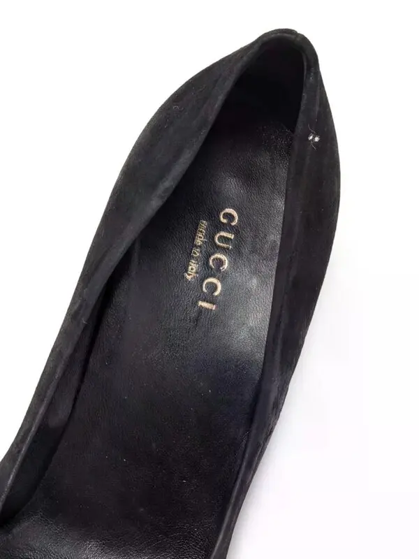 Gucci Suede Metal-trim Square-toe Block Heel Pumps
