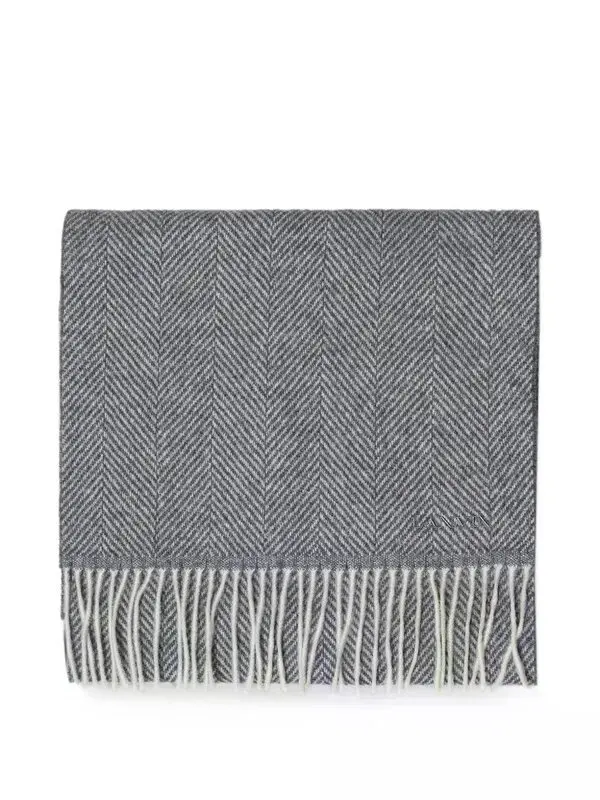 LANVIN Herringbone Fringe-trim Scarf