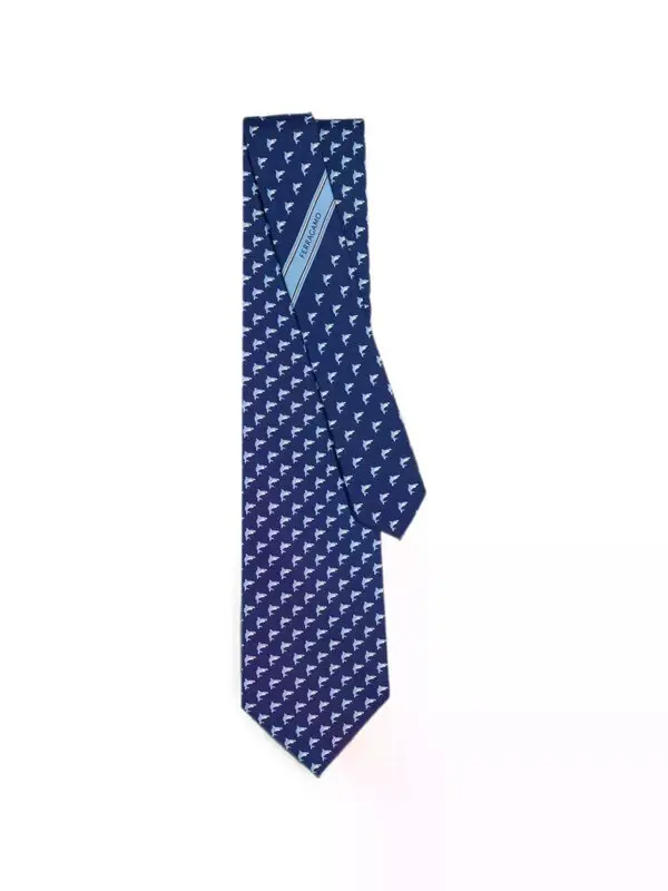 FERRAGAMO Shark Print Silk Neck Tie