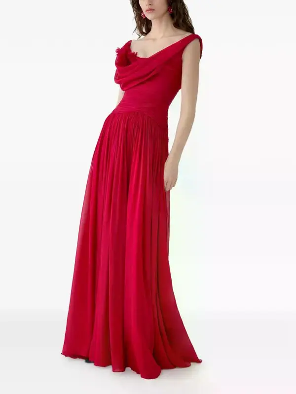 Carolina Herrera Draped Chiffon Gown With Floral Embellishment