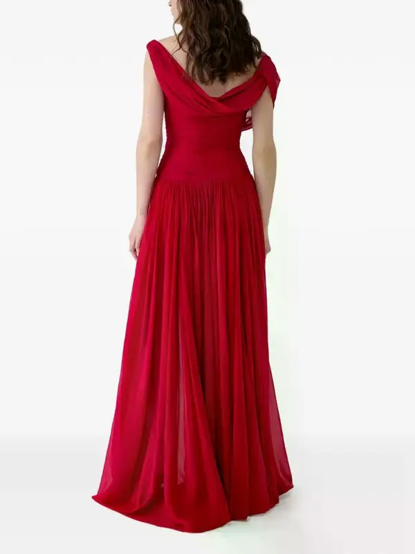 Carolina Herrera Draped Chiffon Gown With Floral Embellishment