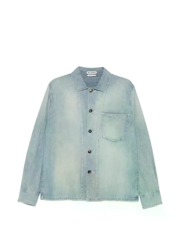 JW Anderson Chambray Logo-patch Chest-pocket Cotton Shirt - Blue