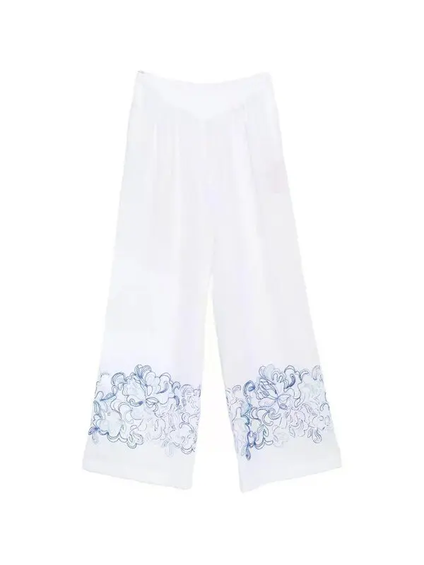 Ermanno Scervino Embroidered Linen Trousers - White