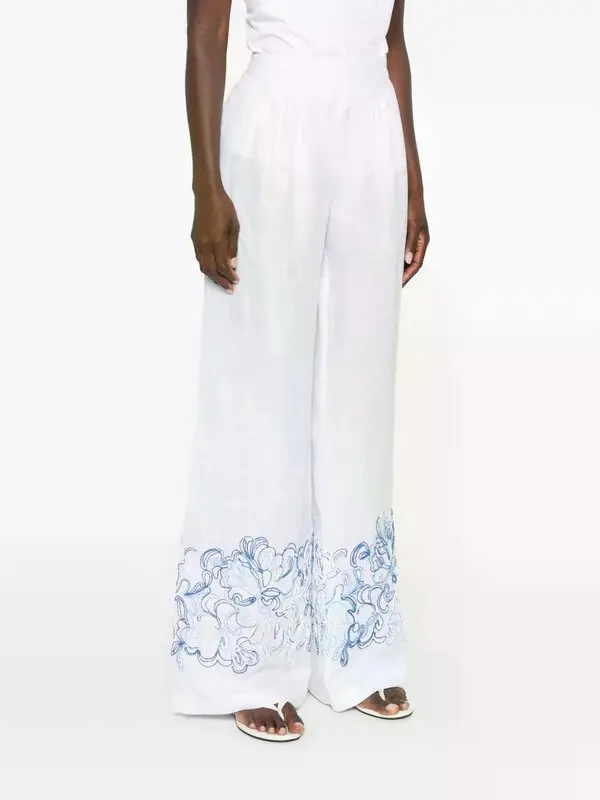 Ermanno Scervino Embroidered Linen Wide Leg Trousers - White