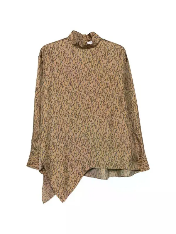 FERRAGAMO Graphic Print High Neck Long Sleeve Blouse