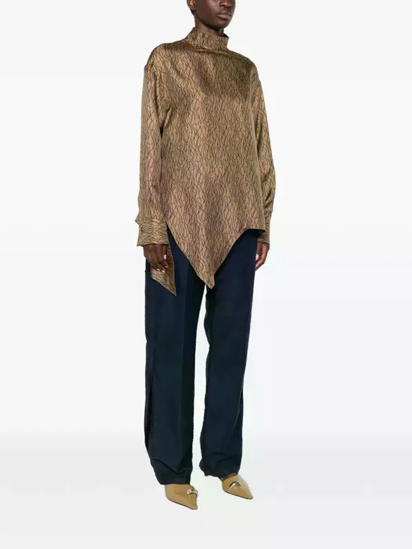 FERRAGAMO Graphic Print High Neck Long Sleeve Blouse