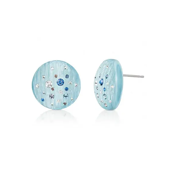 GOLD & HONEY Blue / Silver Confetti Crystal Button Stud Earrings