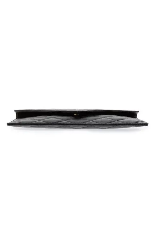 Saint Laurent Paris Diamond Quilted Grain De Poudre Leather Envelope Pouch