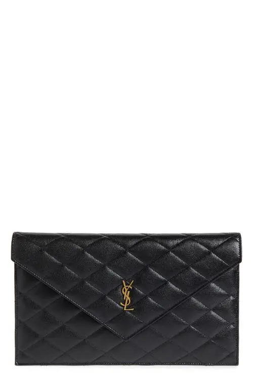 Saint Laurent Diamond Quilted Grain De Poudre Leather Envelope Pouch - Noir