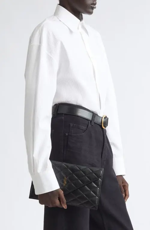 Saint Laurent Diamond Quilted Grain De Poudre Leather Envelope Pouch