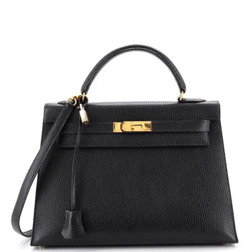 Hermès Kelly Handbag Black Ardennes With Gold Hardware 32