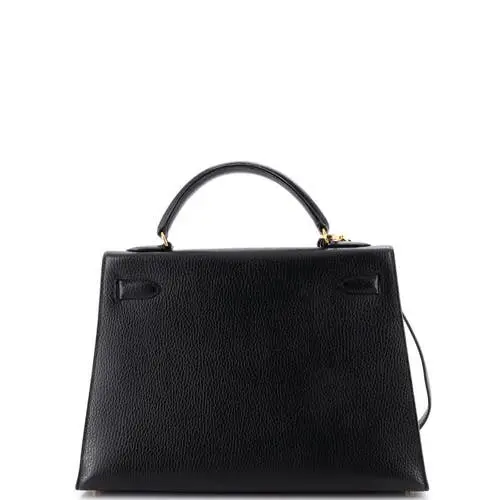 Hermès Kelly Handbag Black Ardennes With Gold Hardware 32