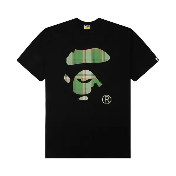 A BATHING APE Check Ape Face Tee /green