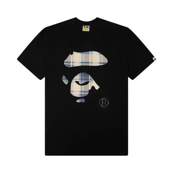 A BATHING APE Check Ape Face Tee /blue
