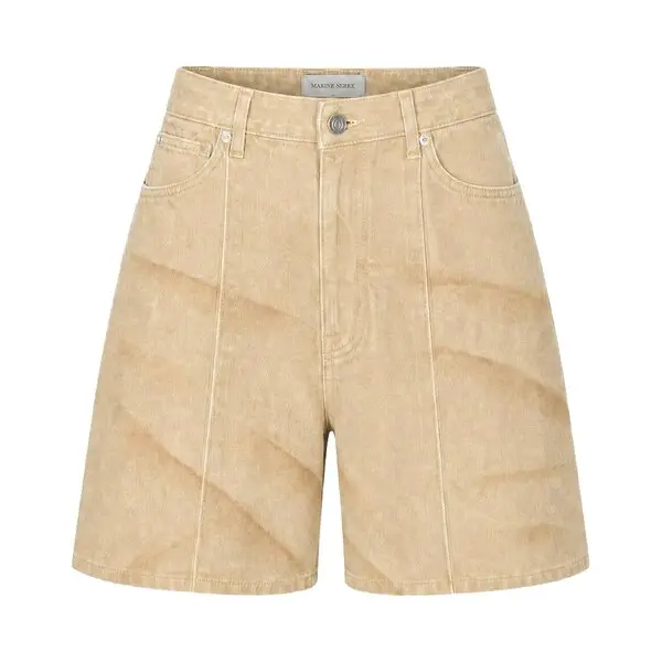 MARINE SERRE Faded Moon Denim Shorts 'dark Beige - Tan