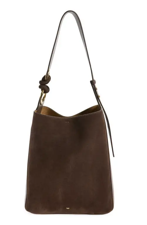 ANYA HINDMARCH Suede Shoulder Bag With Knotted Detail - Truffle