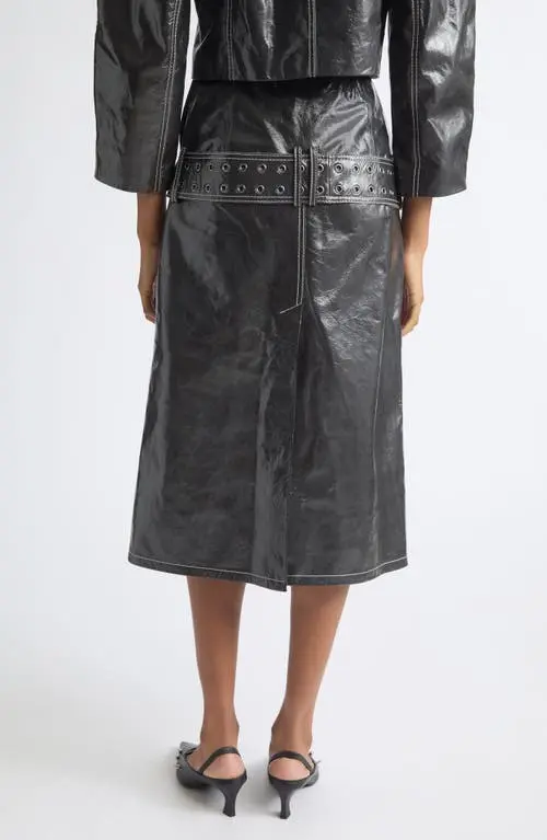 DIESEL® Belted Patent Leather Midi Skirt
