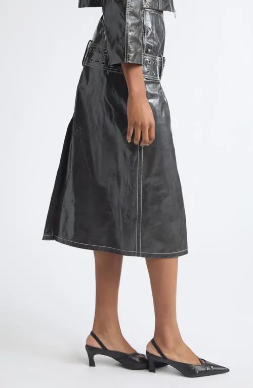 DIESEL® Belted Patent Leather Midi Skirt