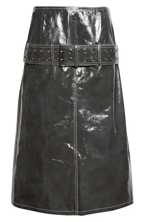 DIESEL® Belted Patent Leather Midi Skirt