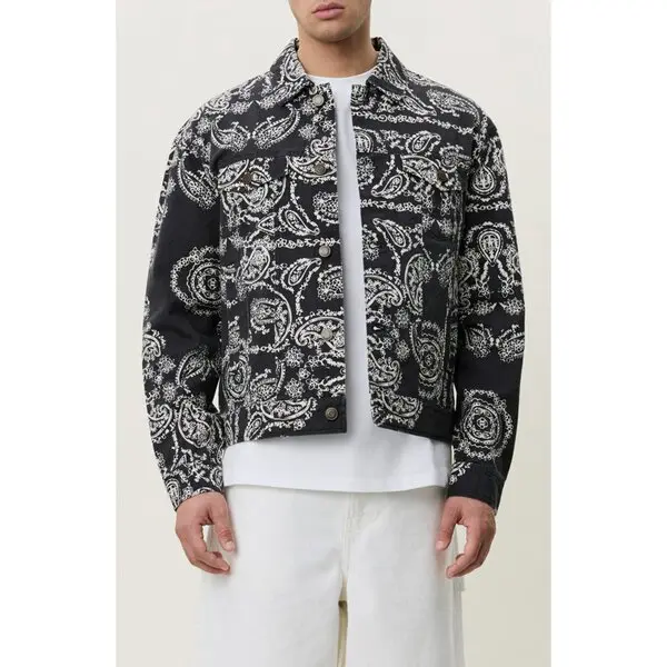 LES DEUX Paisley Cotton Twill Shirt Jacket - Black Multi